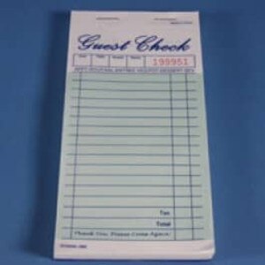 3.3" X 6.7" Two Copy Green Carbon Interleaf Guest Check, 2,500 checks/case