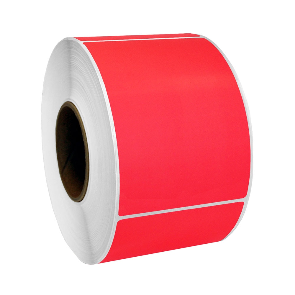 Fluorescent Red 3" x 5" Thermal Transfer Industrial Labels, 3" Core, 8 ...
